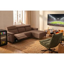 Ecksofa OTTO HOME "LUND, L-Form, 261cm, man. o. elektr. Relaxfunktion (mit USB-A)", mocca, B:261cm H:97cm T:179cm, Sofas, Ecksofa