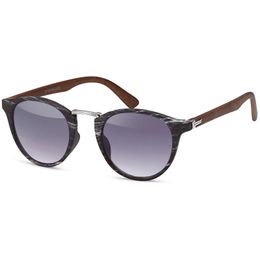 Sonnenbrille styleBREAKER "Panto Sonnenbrille Holzoptik Runde Retro Brille UV400", Damen, grau (gestell schwarz, silber, glas grau verlauf), Modisch, Sonnenbrillen Sonnenbrille