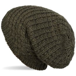 Strickm&uuml;tze styleBREAKER "Grobstrick Beanie M&uuml;tze", Damen, gr&uuml;n (oliv), Obermaterial: 10% Viskose CV. 80% Polyacryl PAN. 10% Wolle WO., Modisch, M&uuml;tzen Strickm&uuml;tze