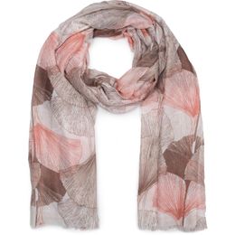 Schal styleBREAKER "Langer Schal Ginkgo Leaves", Damen, braun (braun, cognac), Obermaterial: 100% Viskose CV., Modisch, Modet&uuml;cher Schal