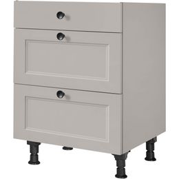 Unterschrank Nobilia "Cascada", vormontiert, mit h&ouml;henverstellbaren Sockelf&uuml;&szlig;en, in den", grau (front: lacklaminat steingrau, korpus: steingrau), B:60cm H:87cm T:58,3cm, Schr&auml;nke, Unterschrank, Breiten 30, 45, 60 und 90 cm, mit Schubkasten und Ausz&uuml;gen