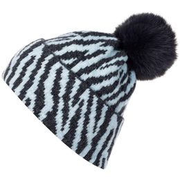 Bommelm&uuml;tze styleBREAKER "Strick Bommelm&uuml;tze mit Zebra Muster", Damen, blau (dunkelgrau, hellblau), Obermaterial: 100% Viskose CV., Modisch, M&uuml;tzen