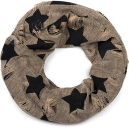 Loop styleBREAKER "Loop Schal mit Sterne und Punkte Muster", Damen, braun, Obermaterial: 50% Viskose CV. 50% Polyester PES., Modisch, Modet&uuml;cher Loop