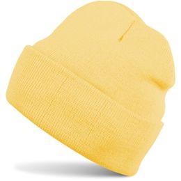 Strickm&uuml;tze styleBREAKER "Winter Strickm&uuml;tze mit Krempe", Damen, gelb (butterblumengelb), Obermaterial: 100% Polyacryl PAN., Modisch, M&uuml;tzen Strickm&uuml;tze