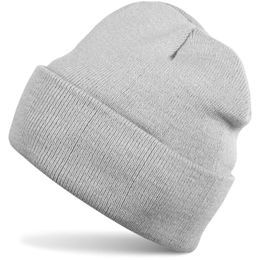 Strickm&uuml;tze styleBREAKER "Winter Strickm&uuml;tze mit Krempe", Damen, grau (hellgrau), Obermaterial: 100% Polyacryl PAN., Modisch, M&uuml;tzen Strickm&uuml;tze