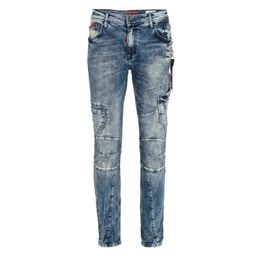 Cipo & Baxx Slim-fit-Jeans CIPO & BAXX "Jeans", Herren, Gr. 30, L&auml;nge 34, blau, 98% Baumwolle, 2% Elasthan, unifarben, slim fit lang, Jeans Slim-fit-Jeans, mit Zierstichen und Taschendetails, CD-478