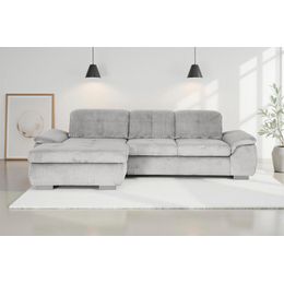 Ecksofa DIE PLANBAR "MP-IN16037 L-Form mit Federkern-Polsterung", cord grau, B:289cm H:85cm T:195cm, 88% Polyester, 12% Polyamid, Sofas, Ecksofa, mit Sitztiefenverstellung & Zierkissen