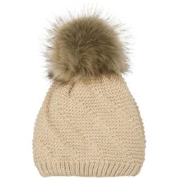 Bommelm&uuml;tze styleBREAKER "Einfarbige Strick Bommelm&uuml;tze mit Thermo-Fleece", Damen, braun (hellbraun), 75% Polyacryl PAN. 15% Polyamid PA. 10% Wolle WO., Modisch, M&uuml;tzen