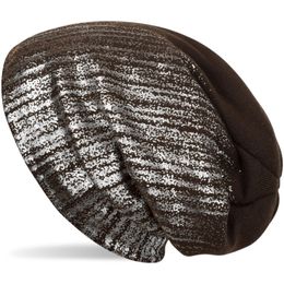 Strickm&uuml;tze styleBREAKER "Feinstrick Beanie mit Metallic Print", Damen, braun (dunkelbraun, silber), 100% Polyacryl PAN., Modisch, M&uuml;tzen Strickm&uuml;tze