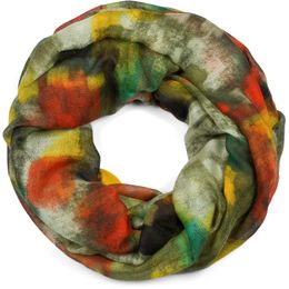 Loop styleBREAKER "Loop Schal mit buntem Pinselstrich Muster", Damen, gr&uuml;n (gr&uuml;n, orange, gelb), Obermaterial: 80% Viskose CV. 20% Baumwolle CO., Modisch, Modet&uuml;cher Loop