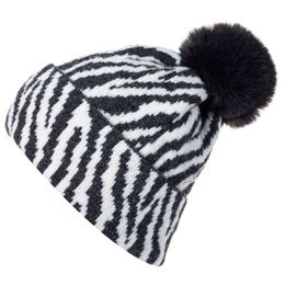 Bommelm&uuml;tze styleBREAKER "Strick Bommelm&uuml;tze mit Zebra Muster", Damen, grau (dunkelgrau, wei&szlig;), Obermaterial: 100% Viskose CV., Modisch, M&uuml;tzen