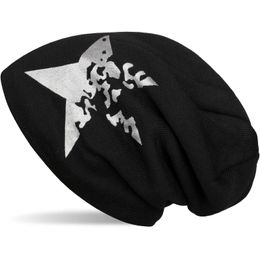 Strickm&uuml;tze styleBREAKER "Feinstrick Beanie mit Vintage Stern", Damen, schwarz, 100% Polyacryl PAN., Modisch, M&uuml;tzen Strickm&uuml;tze