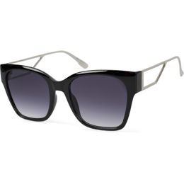 Sonnenbrille styleBREAKER "Oversize Sonnenbrille mit breiten Metall B&uuml;geln", Damen, grau (gestell schwarz, silber, glas grau verlauf), Modisch, Sonnenbrillen Sonnenbrille
