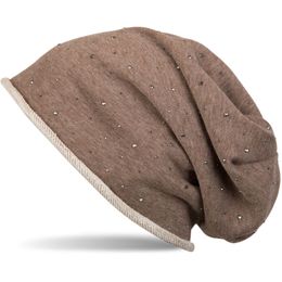 Beanie styleBREAKER "Beanie mit Strass Nieten", Damen, braun, Obermaterial: 95% Baumwolle CO. 5% Elasthan EL., Modisch, M&uuml;tzen Beanie
