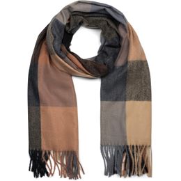 Schal styleBREAKER "Weicher karierter Schal mit Fransen", Damen, braun (braun, schwarz, grau), Obermaterial: 100% Viskose CV., Modisch, Modet&uuml;cher Schal