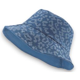 Fischerhut styleBREAKER "2-in-1 Denim Fischerhut mit Leoparden Muster", Damen, blau, Obermaterial: 100% Baumwolle CO., Modisch, H&uuml;te
