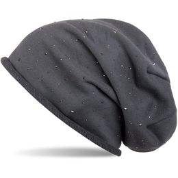 Beanie styleBREAKER "Beanie mit Strass Nieten", Damen, grau (anthrazit), Obermaterial: 95% Baumwolle CO. 5% Elasthan EL., Modisch, M&uuml;tzen Beanie