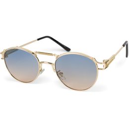 Sonnenbrille styleBREAKER "Panto Sonnenbrille mit Federn", Damen, grau (gestell gold, glas grau, beige verlauf), Modisch, Sonnenbrillen Sonnenbrille
