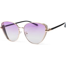 Sonnenbrille styleBREAKER "Cateye Sonnenbrille mit Glitzer Side Shield", Damen, lila (gestell gold, glas lila get&ouml;nt), Modisch, Sonnenbrillen Sonnenbrille