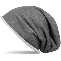 Beanie styleBREAKER "Beanie mit Strass Nieten", Damen, grau (dunkelgrau), Obermaterial: 95% Baumwolle CO. 5% Elasthan EL., Modisch, M&uuml;tzen Beanie