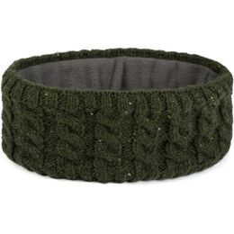 Stirnband styleBREAKER "Strick Stirnband Zopfmuster Pailletten", Damen, gr&uuml;n (oliv), Obermaterial: 100% Viskose CV., Modisch, M&uuml;tzen Stirnband