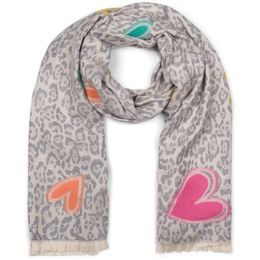 XXL-Schal styleBREAKER "Schal mit Leoparden Herz Muster", Damen, grau, Obermaterial: 100% Viskose CV., Modisch, Modet&uuml;cher