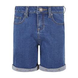 Shorts Urban Classics "Urban Classics Damen Girls Organic Stretch Denim 5 Pocket Shorts", M&auml;dchen, Gr. 146/152, Normalgr&ouml;&szlig;en, cleanblau washed, 98% Baumwolle, 2% Elasthan, unifarben, normal, Hosen Shorts