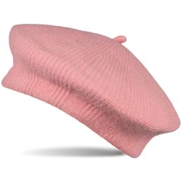 Baskenm&uuml;tze styleBREAKER "Feinstrick Baskenm&uuml;tze mit Streifen Muster", Damen, rosa (rose), Obermaterial: 100% Polyacryl PAN., Modisch, M&uuml;tzen
