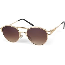 Sonnenbrille styleBREAKER "Panto Sonnenbrille mit Federn", Damen, braun (gestell gold, glas braun verlauf), Modisch, Sonnenbrillen Sonnenbrille