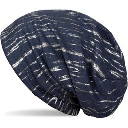 Beanie styleBREAKER "Beanie mit Metallic Streifen Print", Herren, blau (dunkelblau), Obermaterial: 50% Viskose CV. 50% Baumwolle CO., Modisch, M&uuml;tzen Beanie