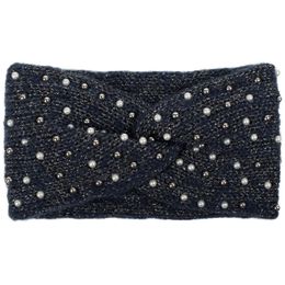 Stirnband styleBREAKER "Strick Stirnband Perlen Metallic Faden und Knoten Detail", Damen, blau (dunkelblau), Obermaterial: 100% Polyacryl PAN., Modisch, M&uuml;tzen Stirnband