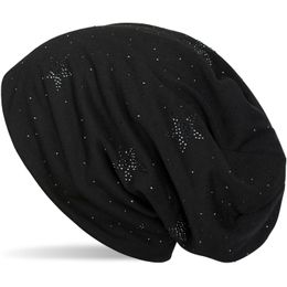 Beanie styleBREAKER "Beanie mit Strass Sterne", Damen, schwarz, Obermaterial: 100% Viskose CV., Modisch, M&uuml;tzen Beanie
