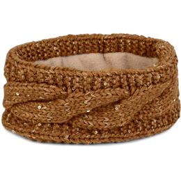 Stirnband styleBREAKER "Grobstrick Stirnband mit Pailletten", Damen, braun, Obermaterial: 100% Viskose CV., Modisch, M&uuml;tzen Stirnband