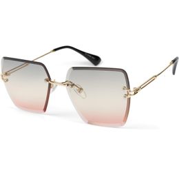 Sonnenbrille styleBREAKER "Rahmenlose Rechteckige Sonnenbrille mit Diamant Schliff", Damen, grau (gestell gold, glas grau, apricot verlauf), Modisch, Sonnenbrillen Sonnenbrille