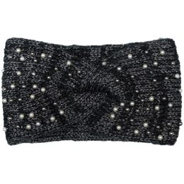 Stirnband styleBREAKER "Strick Stirnband Perlen Metallic Faden und Knoten Detail", Damen, schwarz, Obermaterial: 100% Polyacryl PAN., Modisch, M&uuml;tzen Stirnband