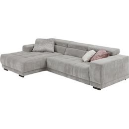Ecksofa DIE PLANBAR "MP-IN15053 L-Form schmaler Schenkel", grau, B:303cm H:75cm T:190cm, 88% Polyester; 12% Polyamid, Sofas, Ecksofa, wahlweise mit Kopfteilverstellung und manueller Vorziehbank