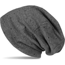 Beanie styleBREAKER "Beanie mit Strass Nieten Applikation", Herren, grau (dunkelgrau), Obermaterial: 65% Baumwolle CO. 35% Polyester PES., Modisch, M&uuml;tzen Beanie