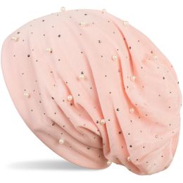 Beanie styleBREAKER "Beanie mit Perlen und Strass Nieten", Damen, rosa (rose), Obermaterial: 100% Viskose CV., Modisch, M&uuml;tzen Beanie
