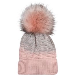 Bommelm&uuml;tze styleBREAKER "Strick Bommelm&uuml;tze mit Farbverlauf", Damen, rosa (rose, grau), 100% Polyacryl PAN., Modisch, M&uuml;tzen