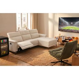 Ecksofa OTTO HOME "LUND Cord, L-Form, 261 cm, man. o. elektr. Relaxfunktion (mit USB-A)", beige (creme), B:261cm H:97cm T:179cm, 100% Polyester, Sofas, Ecksofa, USB-C bei elektrischer Variante und Kopfteilverstellung