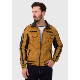 Cipo & Baxx Lederimitatjacke CIPO & BAXX "Jacke", Herren, Gr. S, gelb (mustard), Stoff, 100% Polyurethan, gemustert, regular fit normal, Jacken, aus Kunstleder