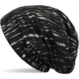 Beanie styleBREAKER "Beanie mit Metallic Streifen Print", Herren, schwarz, Obermaterial: 50% Viskose CV. 50% Baumwolle CO., Modisch, M&uuml;tzen Beanie