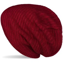Strickm&uuml;tze styleBREAKER "Strick Beanie M&uuml;tze mit Thermo-Fleece", Damen, rot (bordeaux, rot), 100% Polyacryl PAN. Futter: 100% Polyester PES., Modisch, M&uuml;tzen Strickm&uuml;tze