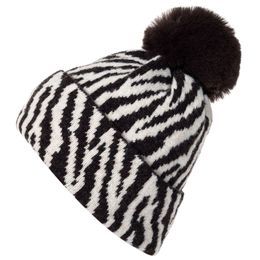 Bommelm&uuml;tze styleBREAKER "Strick Bommelm&uuml;tze mit Zebra Muster", Damen, braun (dunkelbraun, beige), Obermaterial: 100% Viskose CV., Modisch, M&uuml;tzen