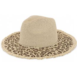 Sonnenhut styleBREAKER "Panama Strohhut mit Leoparden Muster", Damen, beige, Obermaterial: 100% Papierstroh PAS., Modisch, H&uuml;te