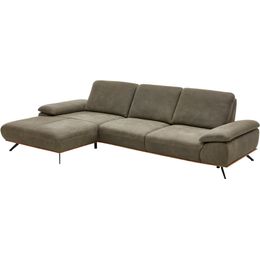 Ecksofa DIE PLANBAR "PN-EM18063 L-Form", gr&uuml;n (olive), B:322cm H:89cm T:187cm, Sichtrahmen: Aus Spannplatte mit augesetzten Weildeiche funiert, Sofas, Ecksofa, wahlweise mit echt bezogenem R&uuml;cken und Sitztiefenverstellung