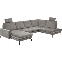 Wohnlandschaft DIE PLANBAR "ZE-EM20028 U-Form, Breite 332 cm", amira silber, B:332cm T:220cm, 100% Polyester, Sofas, Wohnlandschaft, wahlweise mit Kopfst&uuml;tzen und Sitztiefenverstellung