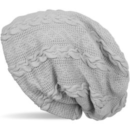 Strickm&uuml;tze styleBREAKER "Feinstrick Beanie mit Zopfmuster und Fleece", Damen, grau (hellgrau), 50% Viskose CV. 50% Polyester PES., Modisch, M&uuml;tzen Strickm&uuml;tze