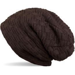 Strickm&uuml;tze styleBREAKER "Feinstrick Beanie mit Flecht Muster und Teddyfleece", Damen, braun (dunkelbraun), 100% Viskose CV., Modisch, M&uuml;tzen Strickm&uuml;tze