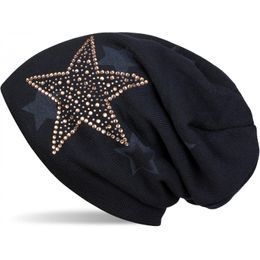 Strickm&uuml;tze styleBREAKER "Feinstrick Beanie mit Strass Stern", Damen, blau (midnight, blau, dunkelblau), 100% Viskose CV., Modisch, M&uuml;tzen Strickm&uuml;tze